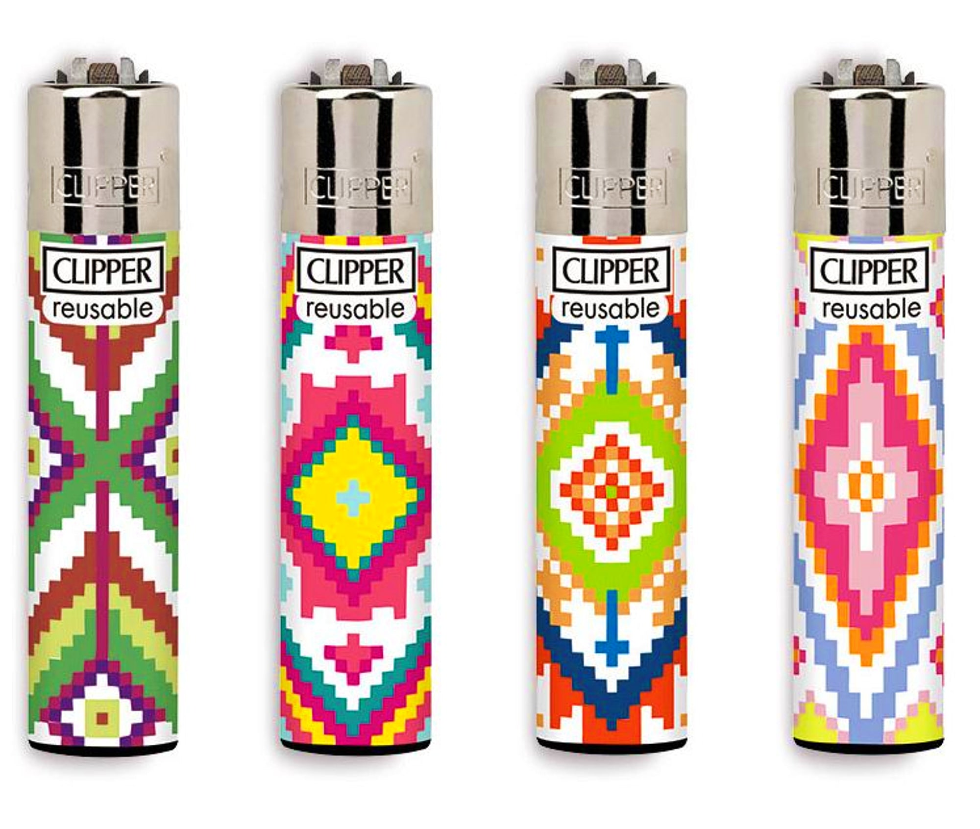 4 x Patchwork Clipper Lighters Rare Funny Cool Colourful Clippers Ligh ...